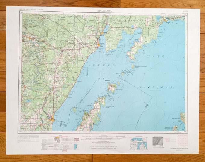 Antique Escanaba, Michigan 1954 US Geological Survey Topographic Map ...