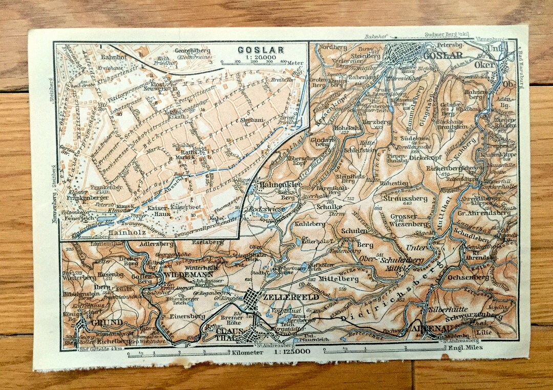 Antique 1925 Goslar, Germany Map From Baedekers Guide Atlas ...