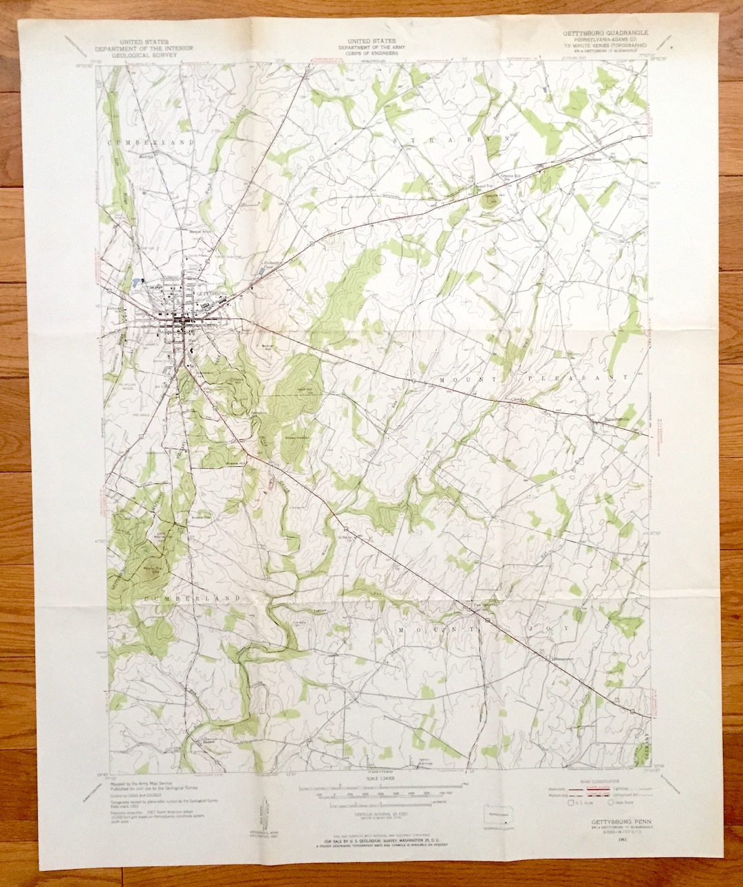 Antique Gettysburg, Pennsylvania 1951 US Geological Survey Topographic ...