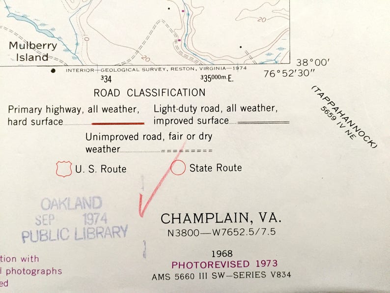 Antique Champlain, Virginia 1968 US Geological Survey Topographic Map ...