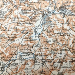 Antique 1927 Warwickshire County, England Map From Baedekers Atlas of ...