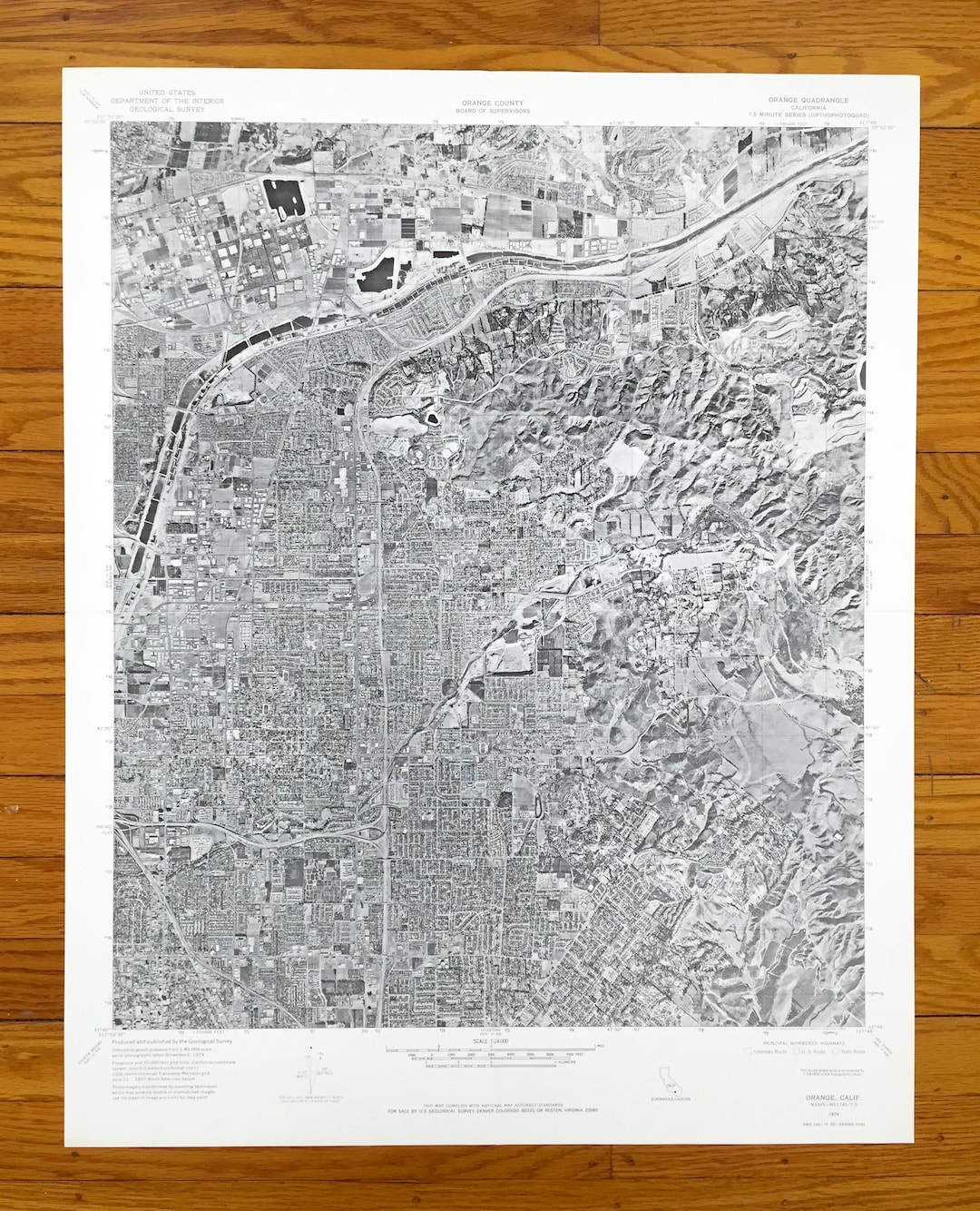 Antique Orange, California 1974 US Geological Survey Orthophoto Map ...