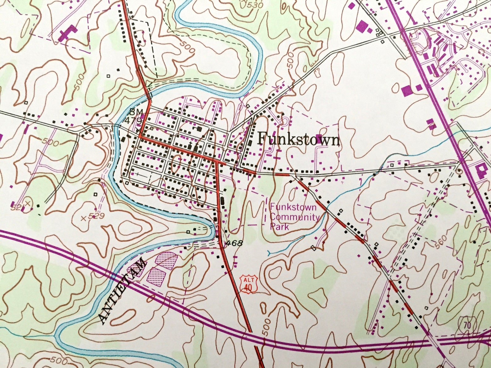 Antique Funkstown, Maryland 1953 US Geological Survey Topographic Map ...