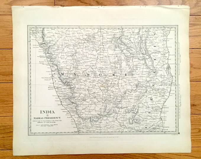 Antique 1831 India Map From SDUK Atlas – Madras, Bangalore, Mysore ...