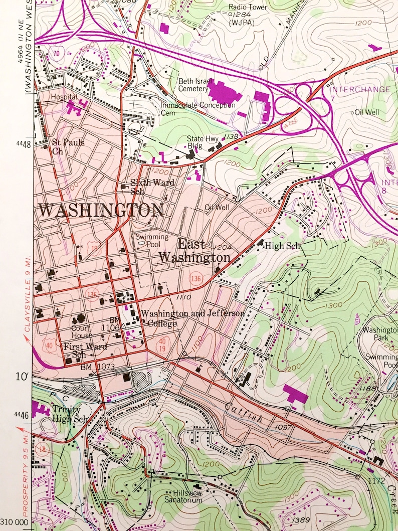 Antique Washington Pennsylvania 1953 US Geological Survey | Etsy