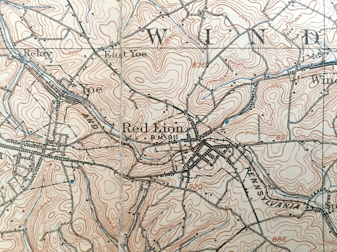 Antique York, Pennsylvania 1910 US Geological Survey Topographic Map ...