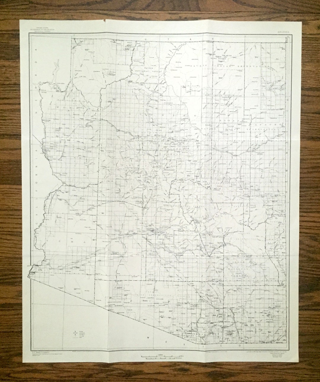 Antique 1940 Arizona State Map From US Department of the Interior ...