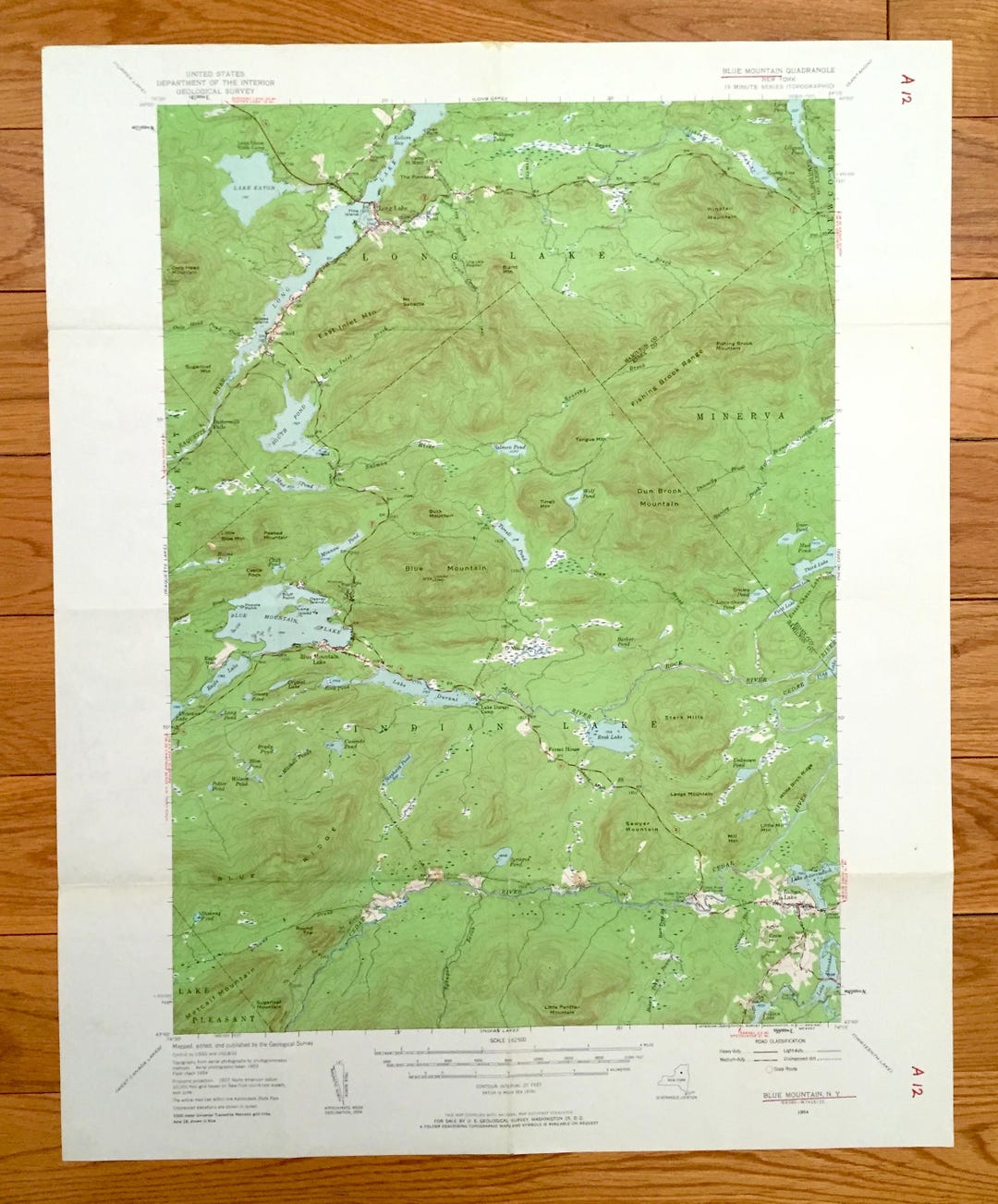 Antique Blue Mountain, New York 1954 US Geological Survey Topographic ...