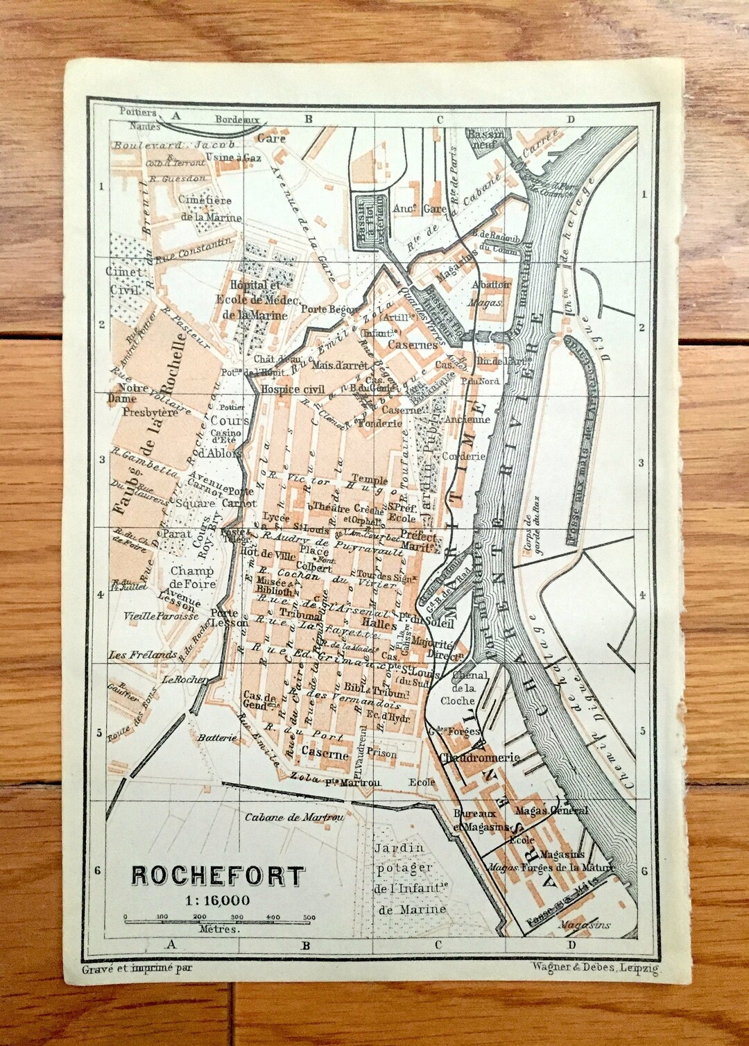 Antique 1914 Rochefort, France Map From Baedekers Guide Atlas ...