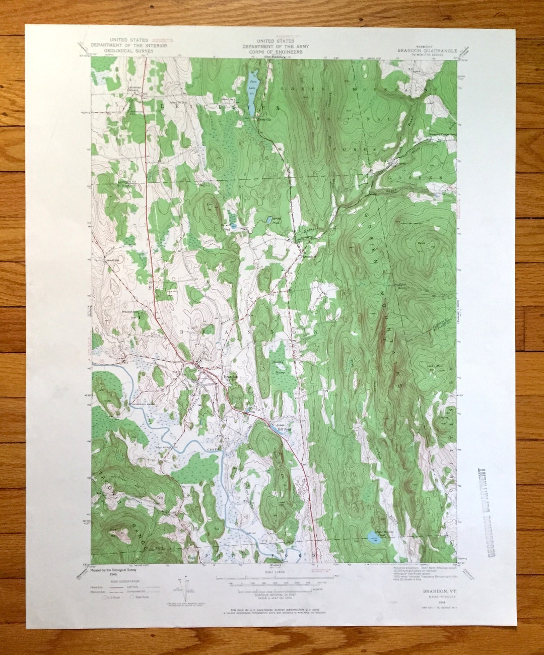 Antique Brandon, Vermont 1946 US Geological Survey Topographic Map ...