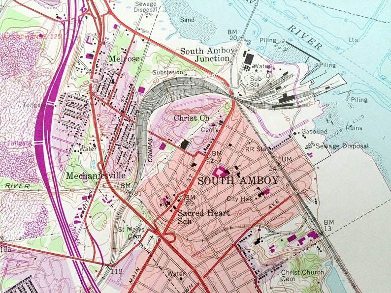 Antique South Amboy, New Jersey 1954 New Jersey US Geological Survey ...