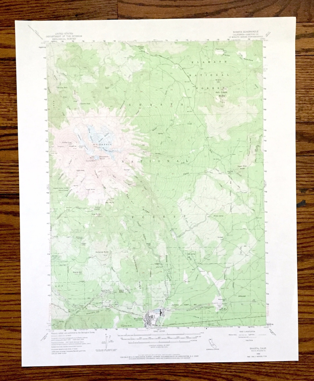 Antique Mount Shasta, California 1954 US Geological Survey Topographic ...