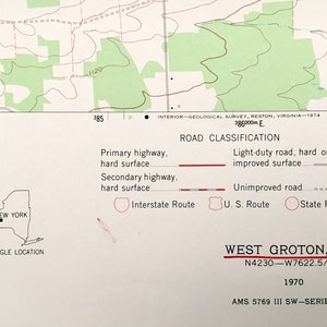 Antique West Groton, New York 1970 US Geological Survey Topographic Map ...