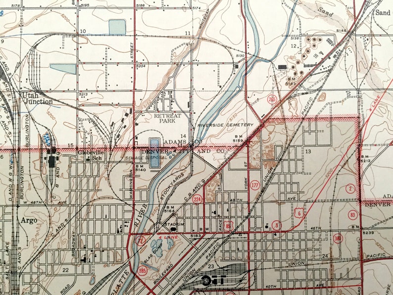 Antique Denver, Colorado 1947 US Geological Survey Topographic Map ...