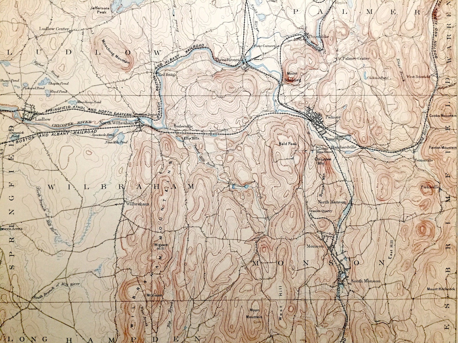 Antique Palmer, Massachusetts 1893 US Geological Survey Topographic Map ...