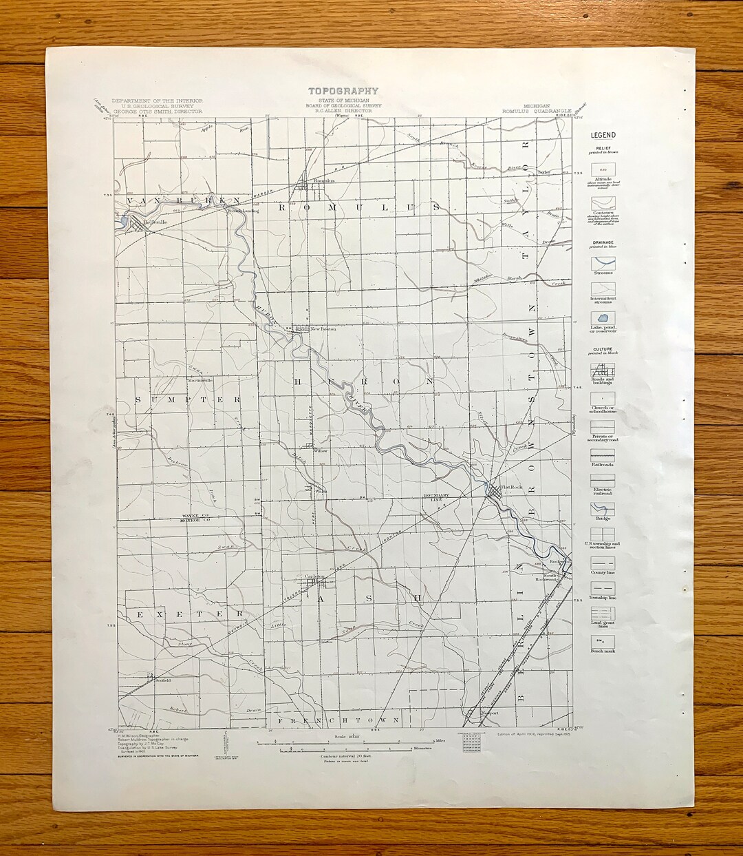 Antique Romulus, Michigan 1906 US Geological Survey Topographic Map ...