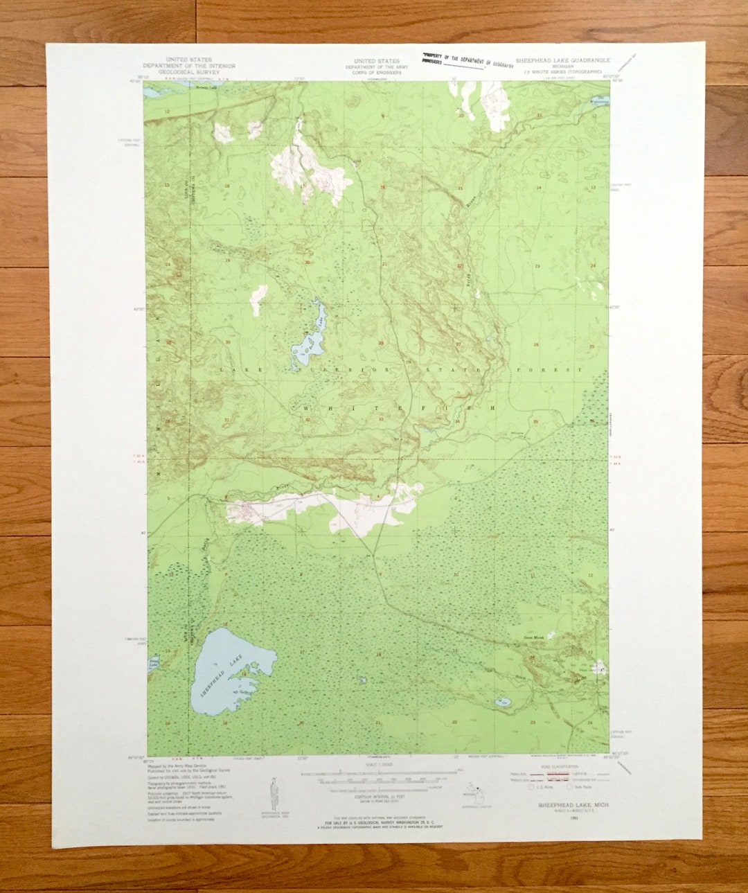 Antique Sheephead Lake, Michigan 1951 US Geological Survey Topographic ...