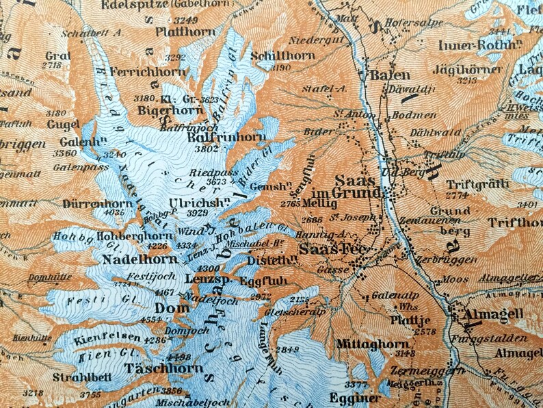 Antique 1913 Brig Switzerland Map From Baedekers Guide Atlas - Etsy