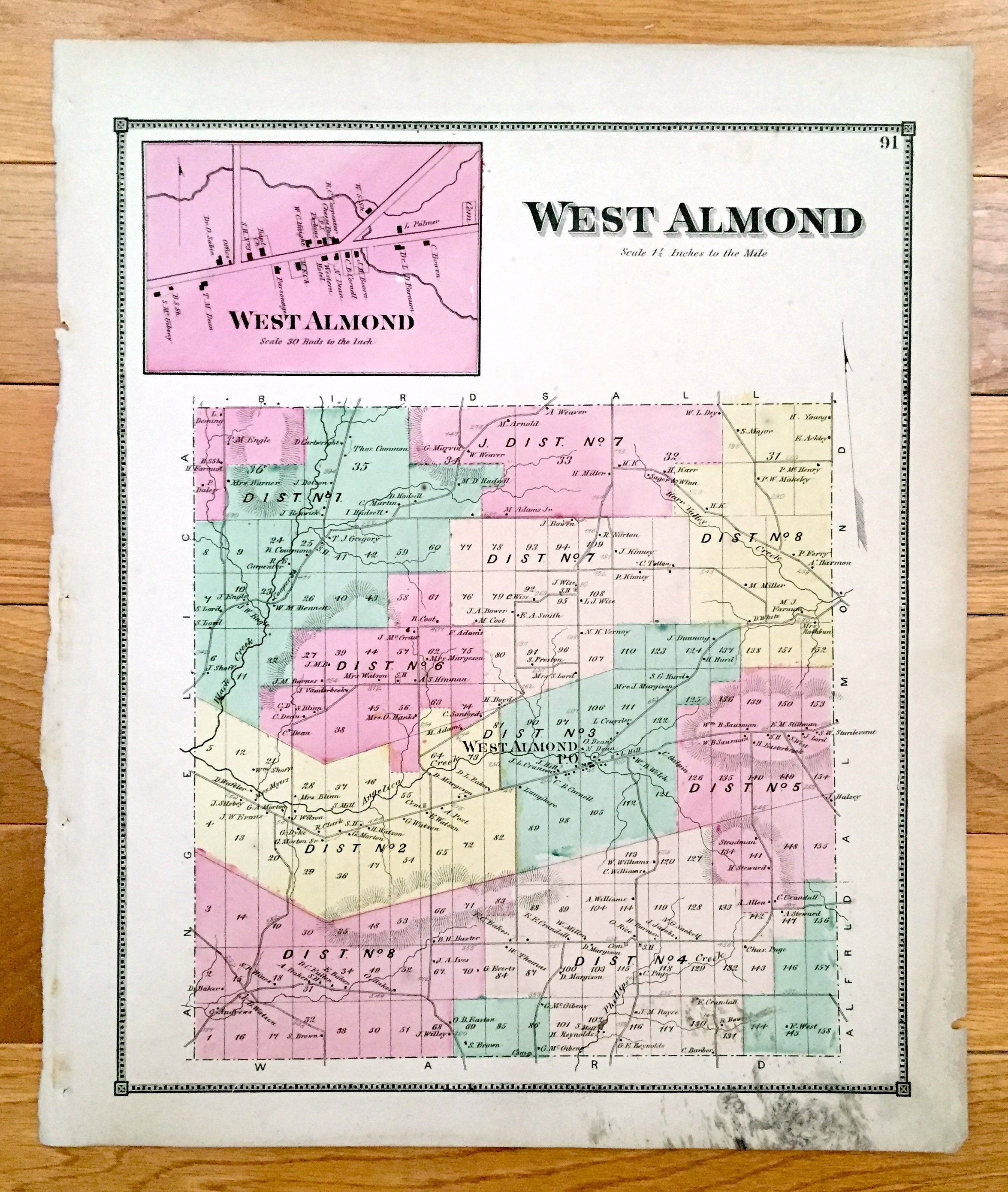 Antique 1869 West Almond New York Map from D.G. Beers Atlas | Etsy