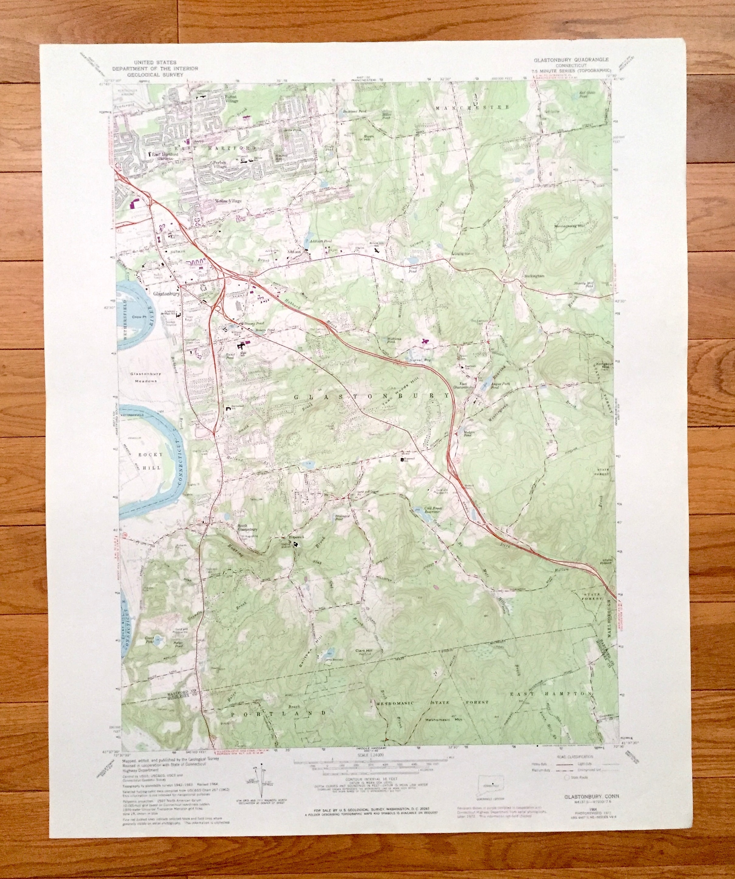 Antique Glastonbury, Connecticut 1964 US Geological Survey Topographic ...