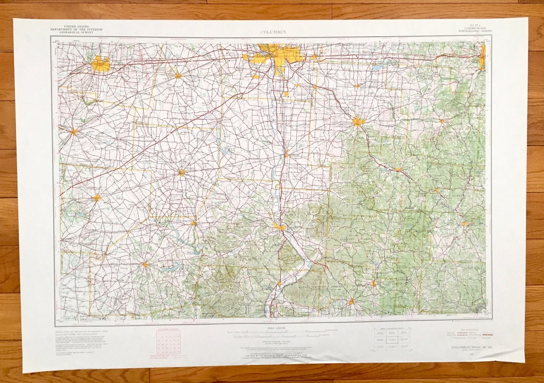 Antique Columbus, Ohio 1967 US Geological Survey Topographic Map ...