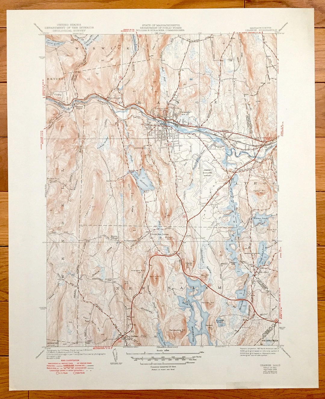 Antique Orange, Massachusetts 1941 US Geological Survey Topographic Map ...