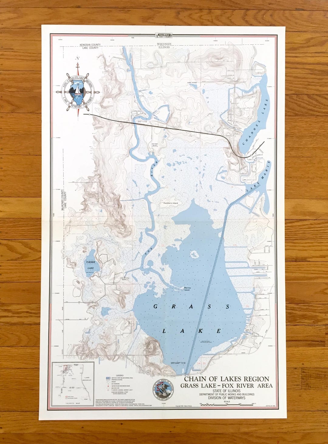 Antique Grass Lake, Chain of Lakes, Illinois 1958 Dept of Public Works ...