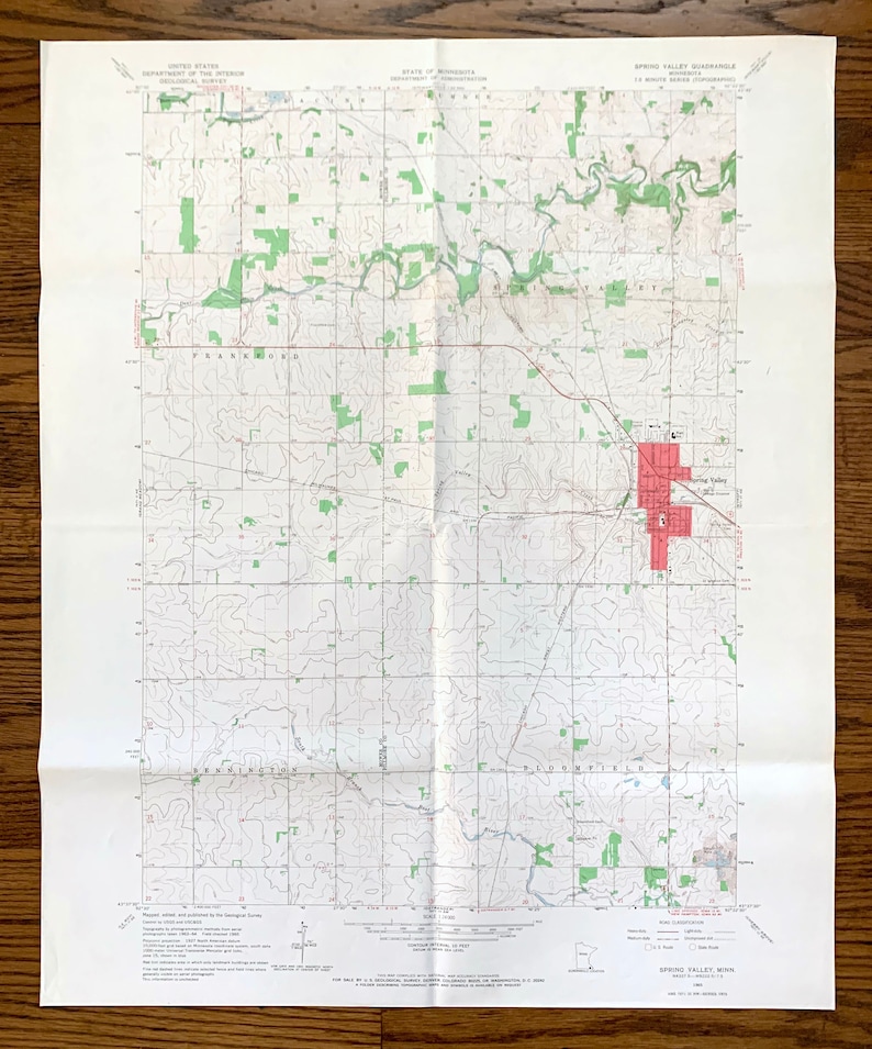 Antique Spring Valley, Minnesota 1965 US Geological Survey Topographic ...