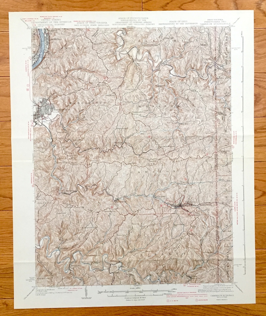 Antique Cameron, West Virginia 1942 US Geological Survey Topographic ...