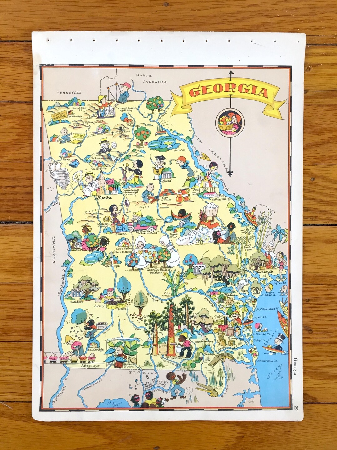 Antique 1935 Georgia State Map From Our Gay Geography by Ruth Taylor – Atlanta, Augusta ...