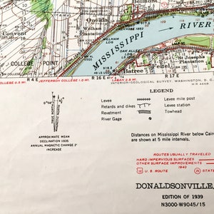 Antique Donaldsonville, Louisiana 1939 US Geological Survey Topographic ...