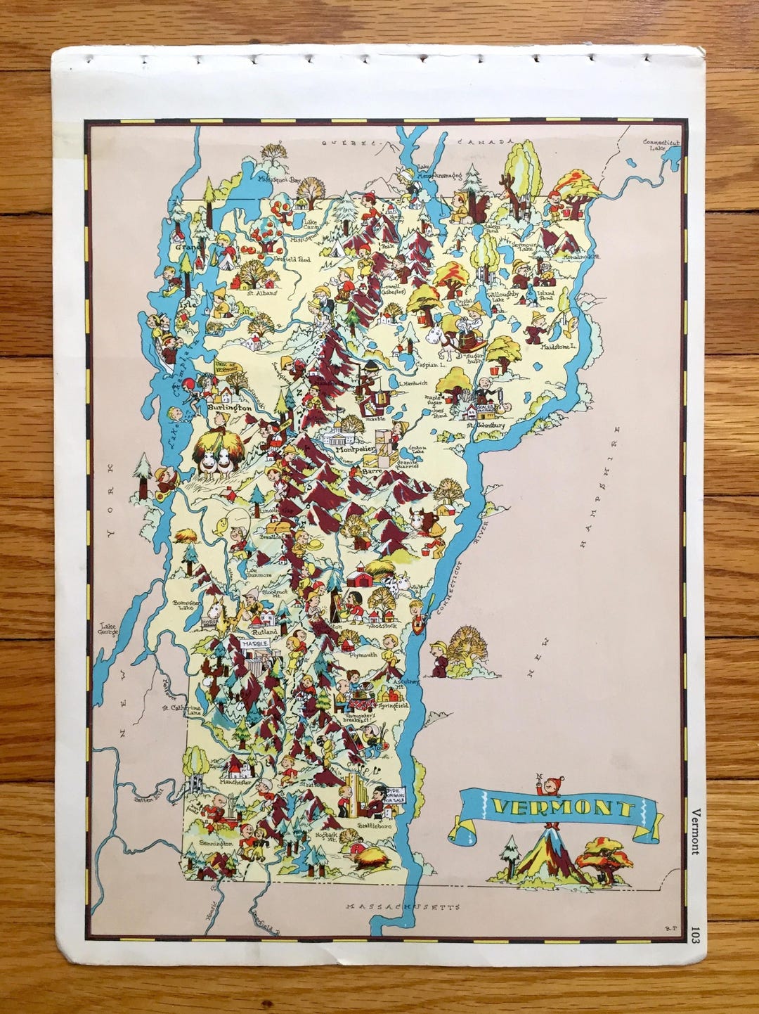 Antique 1935 Vermont Map From Our Gay Geography by Ruth Taylor ...