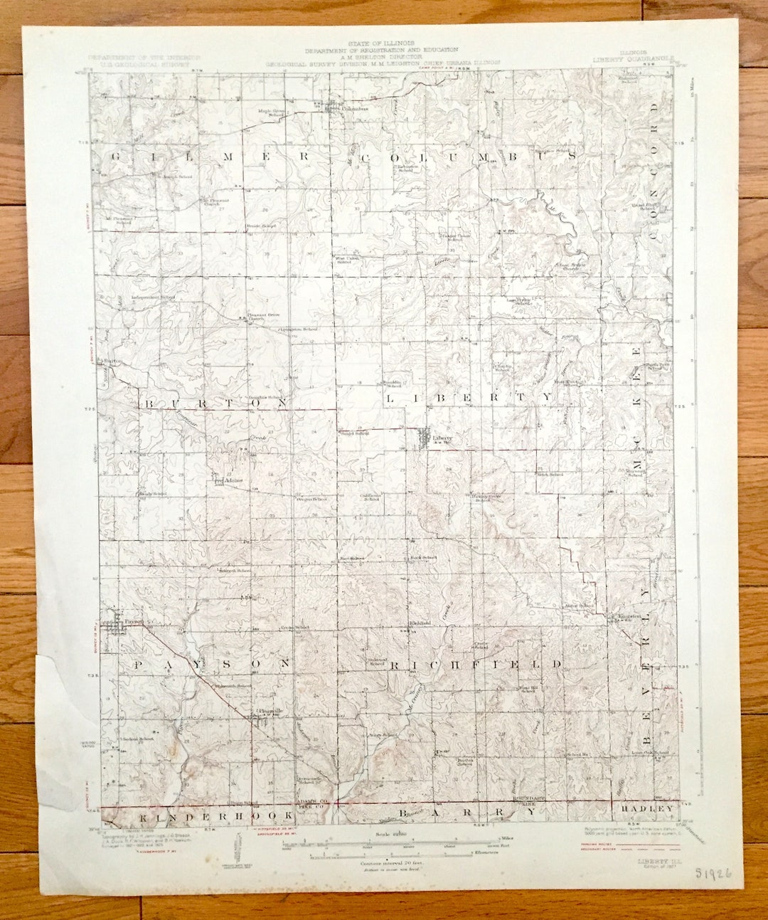 Antique Liberty, Illinois 1927 US Geological Survey Topographic Map ...