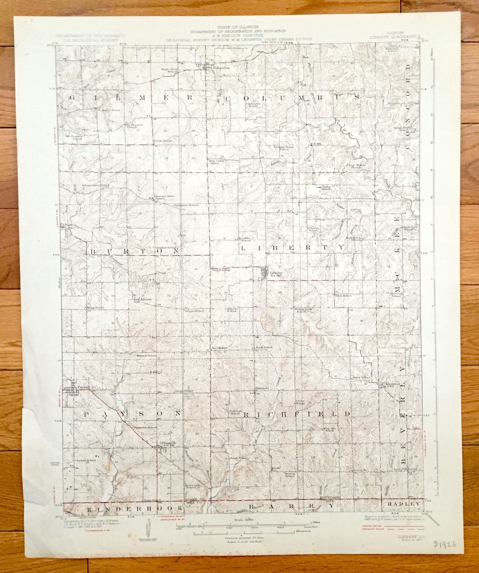 Antique Liberty, Illinois 1927 US Geological Survey Topographic Map ...