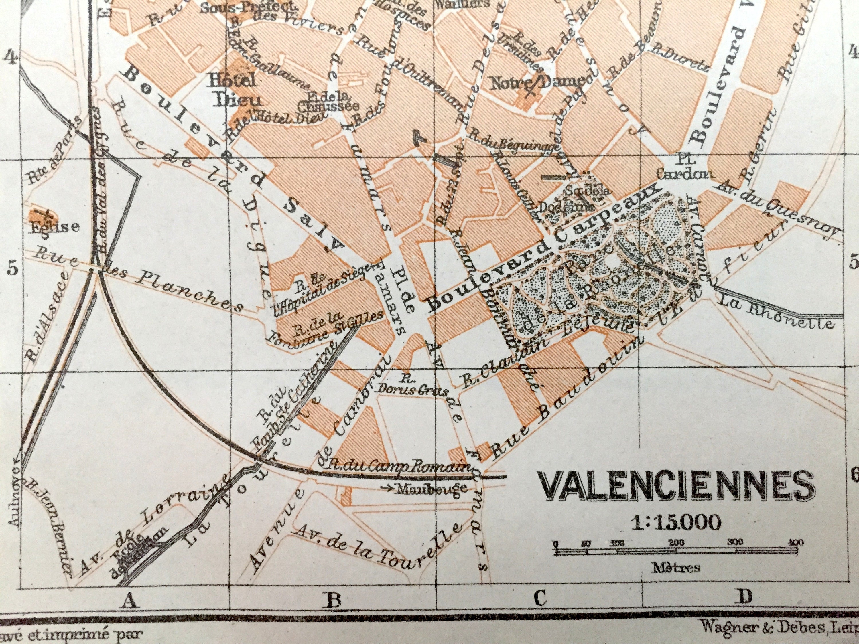 Antique 1909 Valenciennes, France Map From Baedekers Guide Atlas ...