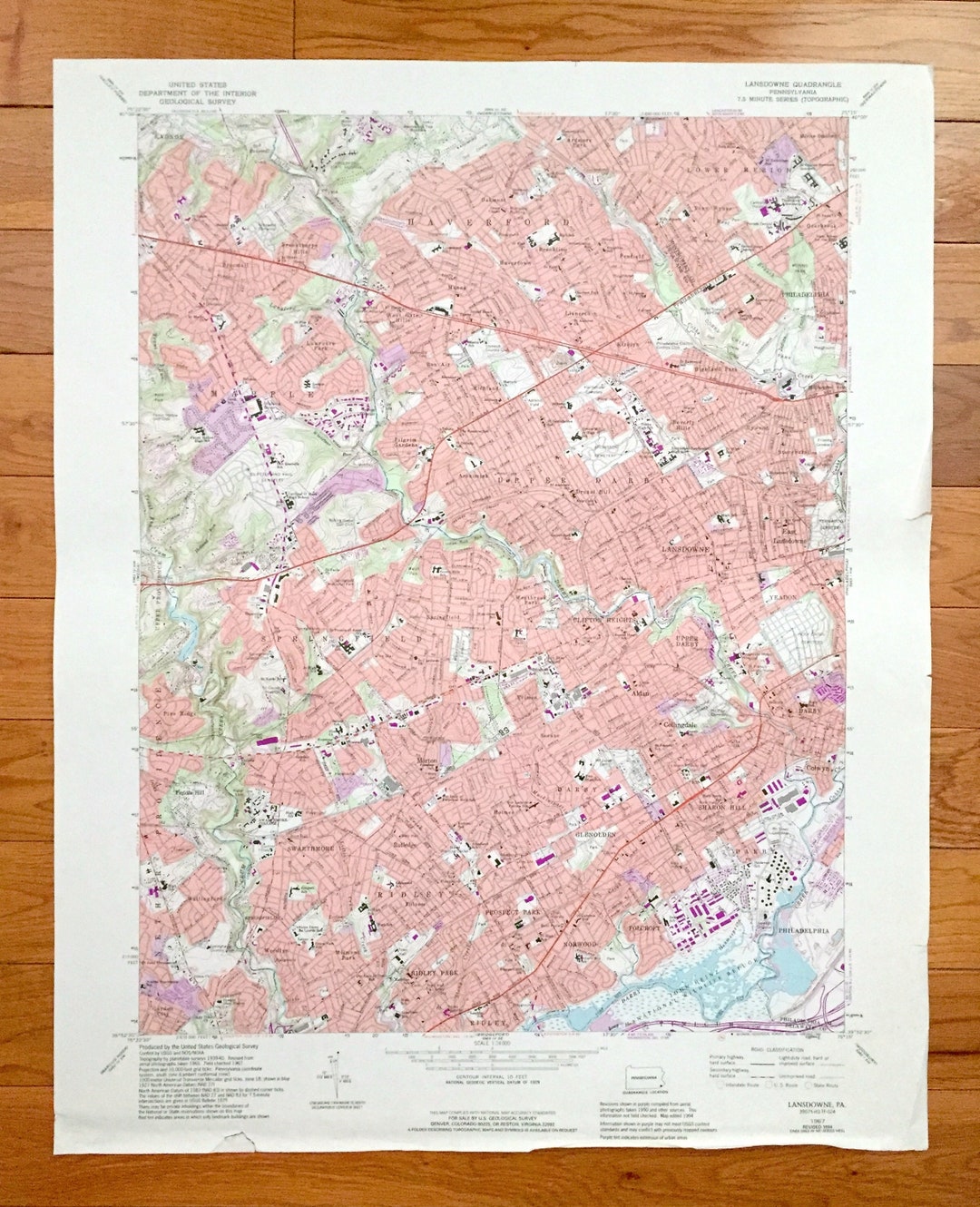 Antique Lansdowne, Pennsylvania 1967 US Geological Survey Topographic ...