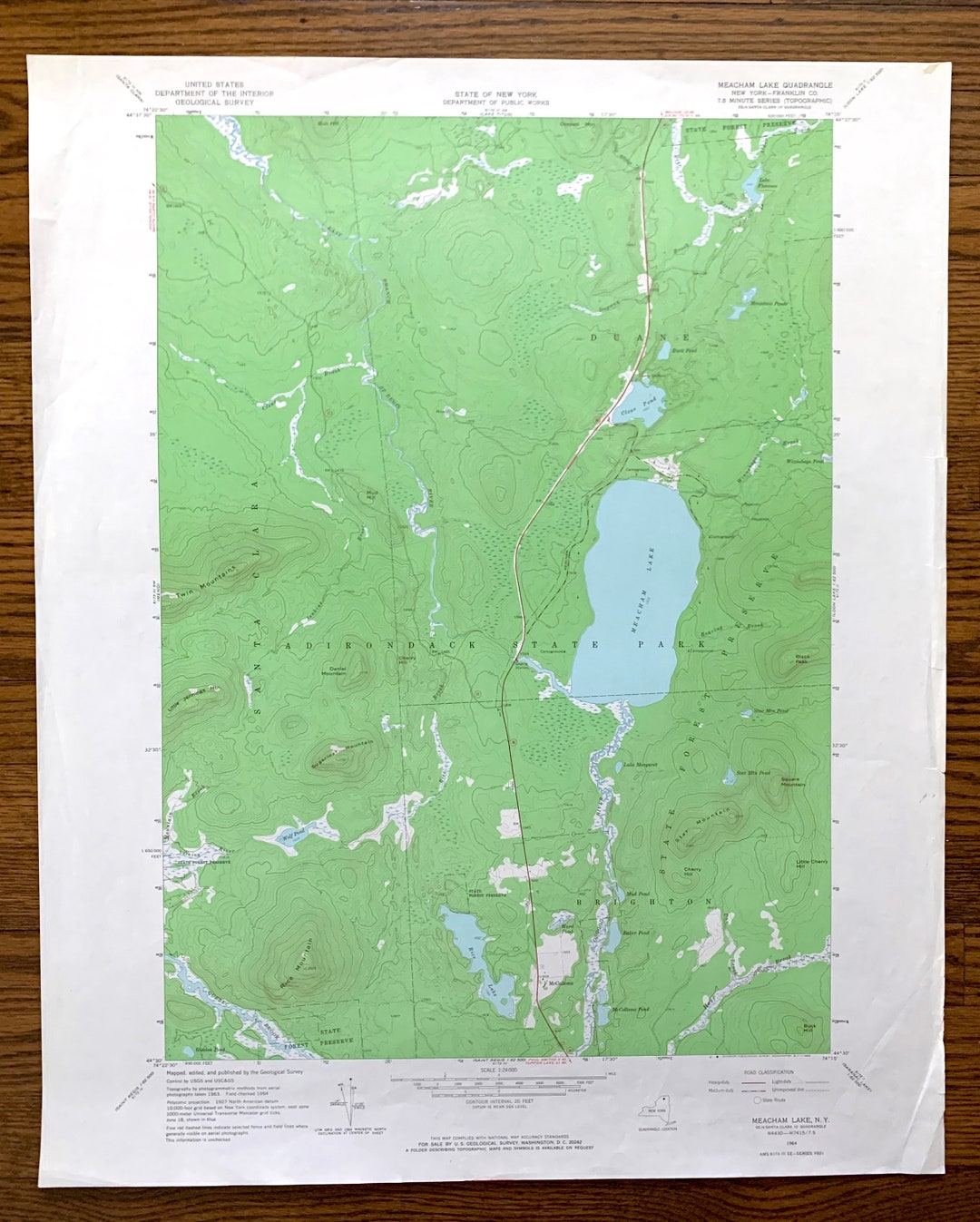 Antique Meacham Lake, New York 1964 US Geological Survey Topographic ...