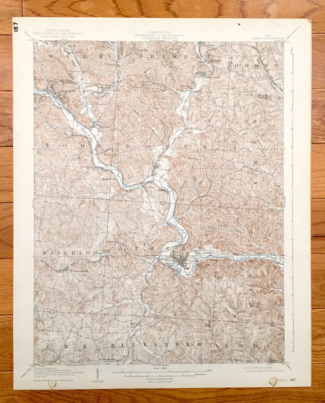 Antique Athens, Ohio 1905 US Geological Survey Topographic Map - Athens ...