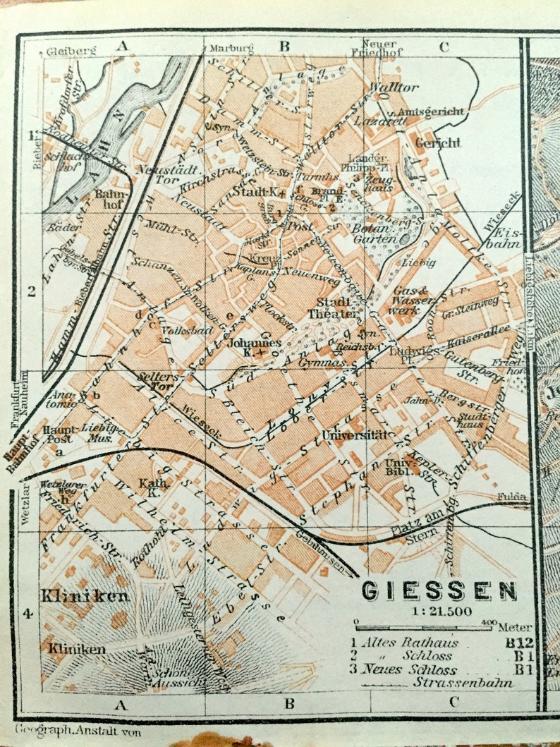 Antique 1925 Giessen and Bad Nauheim Germany Map From - Etsy