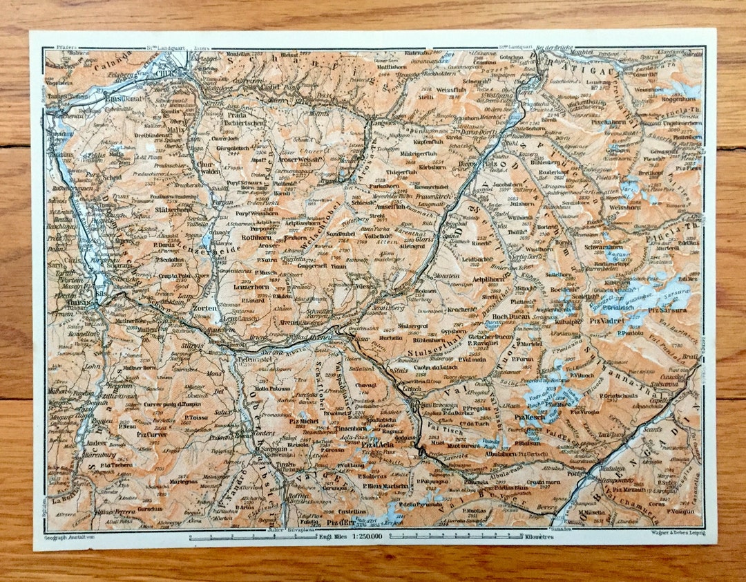 Antique 1913 Chur, Switzerland Map From Baedekers Guide Atlas – Ems ...