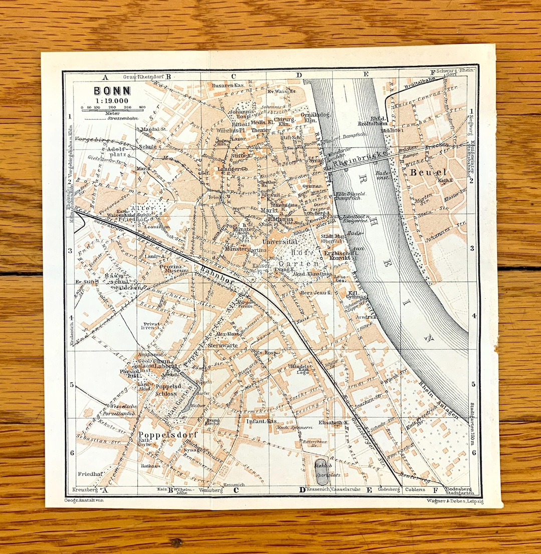 Antique 1911 Bonn, Germany Map From Baedekers Guide Atlas – North Rhine ...
