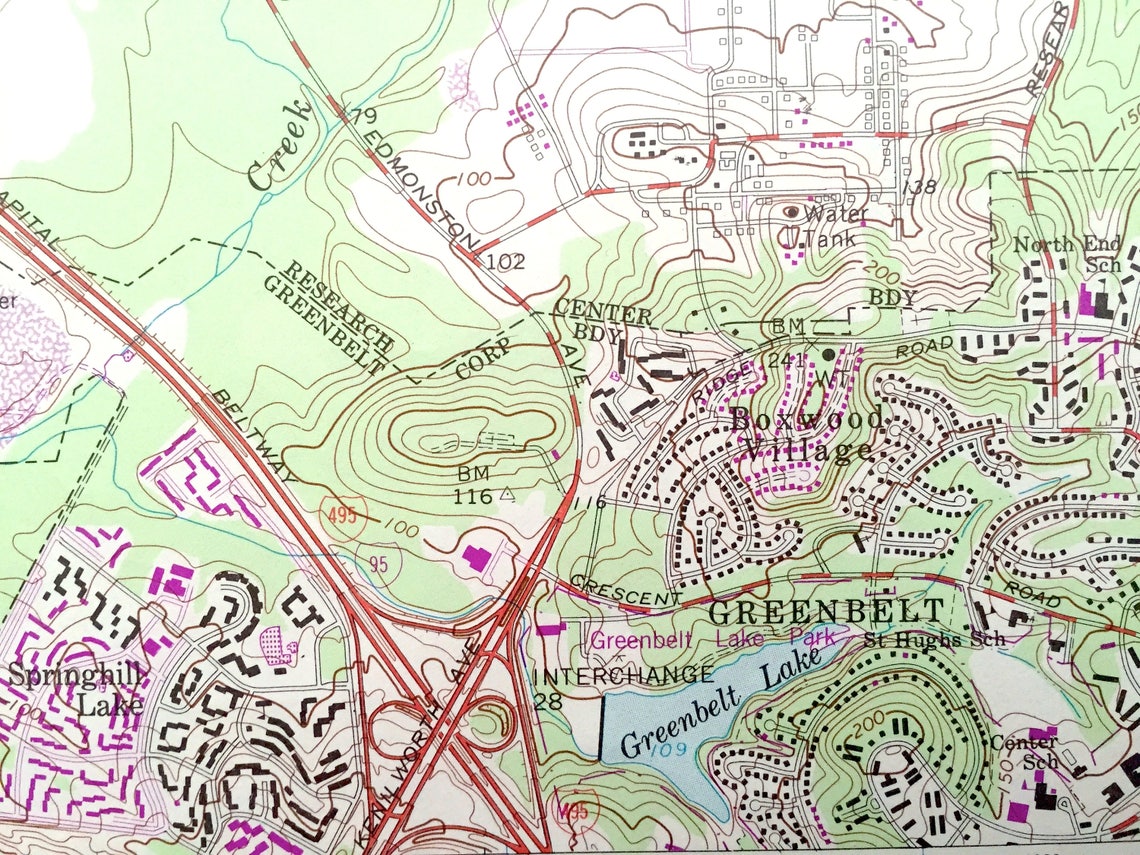Antique Beltsville, Maryland 1964 US Geological Survey Topographic Map ...