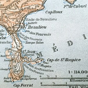 Antique 1914 Nice Beaulieu, France Map From Baedekers Guide Atlas ...