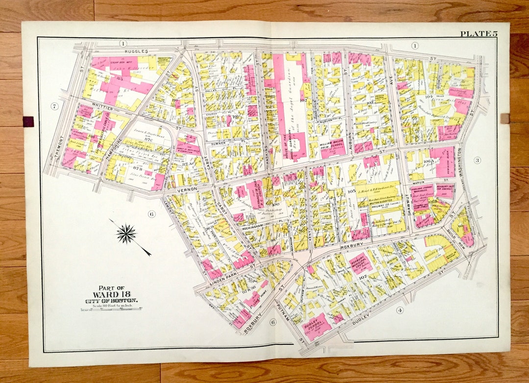 Antique 1906 Roxbury, Massachusetts Map From GW Bromley Atlas – Boston ...