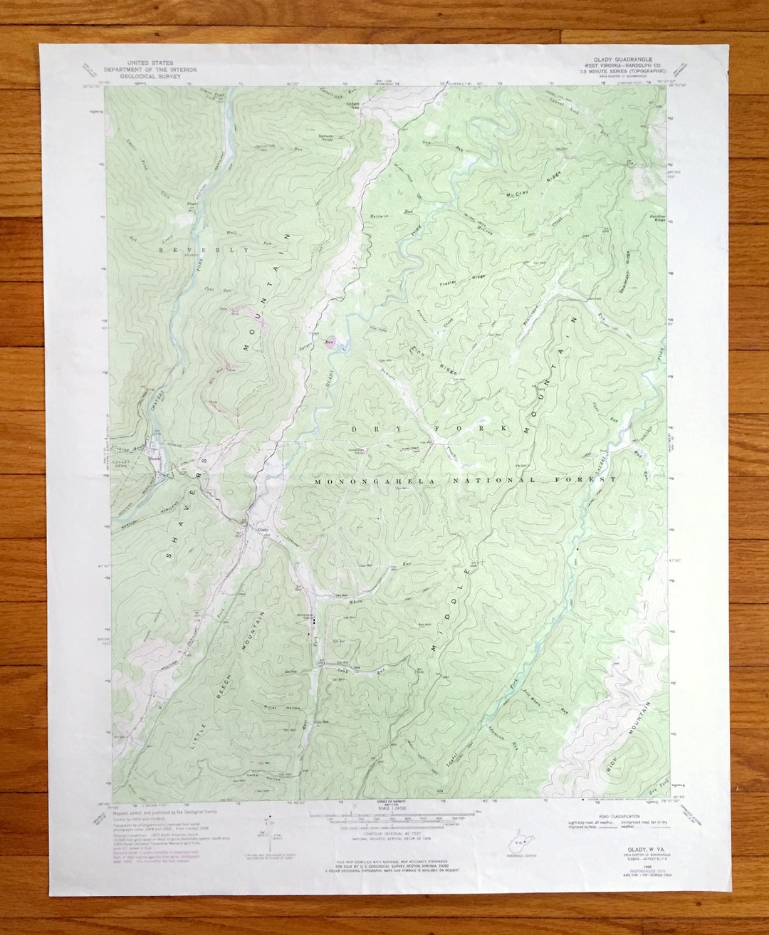 Antique Glady, West Virginia 1968 US Geological Survey Topographic Map ...