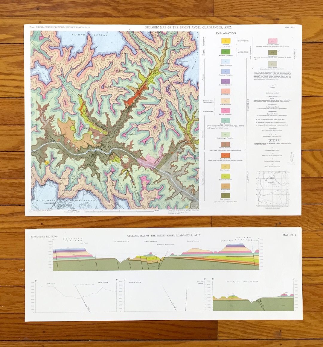 Antique Grand Canyon, Arizona 1962 US Geological Survey Topographic Map ...