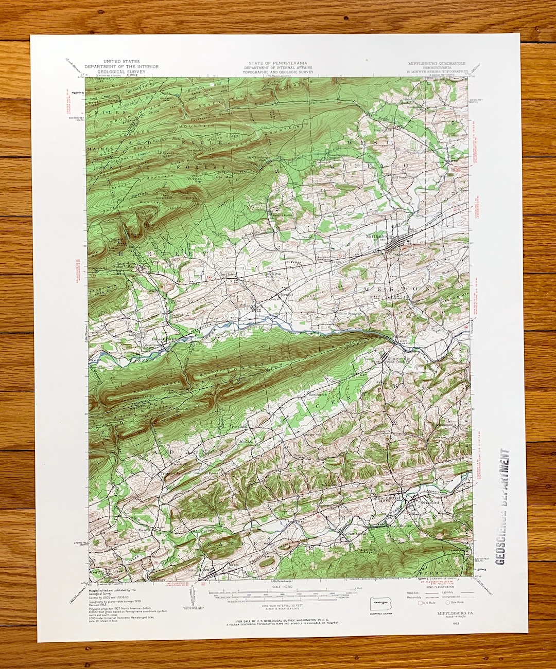 Antique Mifflinburg, Pennsylvania 1953 US Geological Survey Topographic ...
