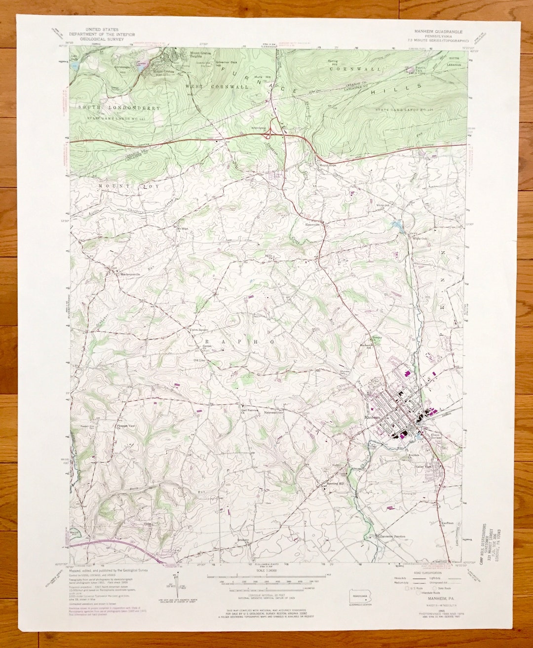 Antique Manheim, Pennsylvania 1955 US Geological Survey Topographic Map ...