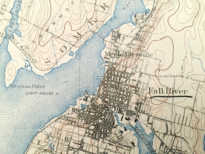 Antique 1893 Fall River, Massachusetts US Geological Survey Topographic ...
