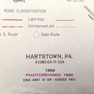 Antique Hartstown, Pennsylvania 1959 US Geological Survey Topographic ...